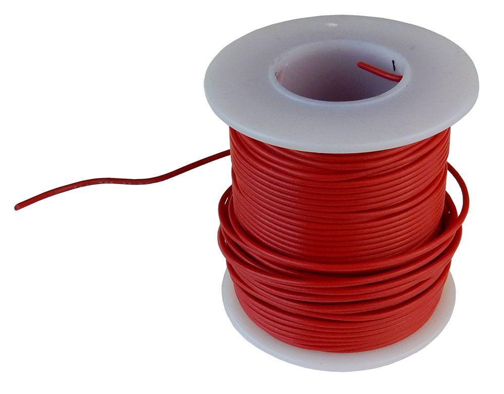 22 GA. RED HOOK-UP WIRE, STRANDED 100' – Aretronics